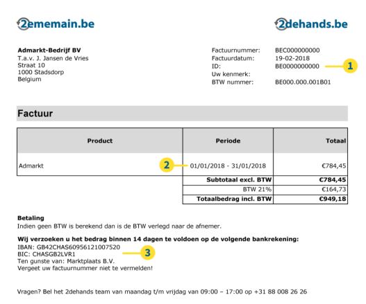 Uitleg 2dehands Pro factuur